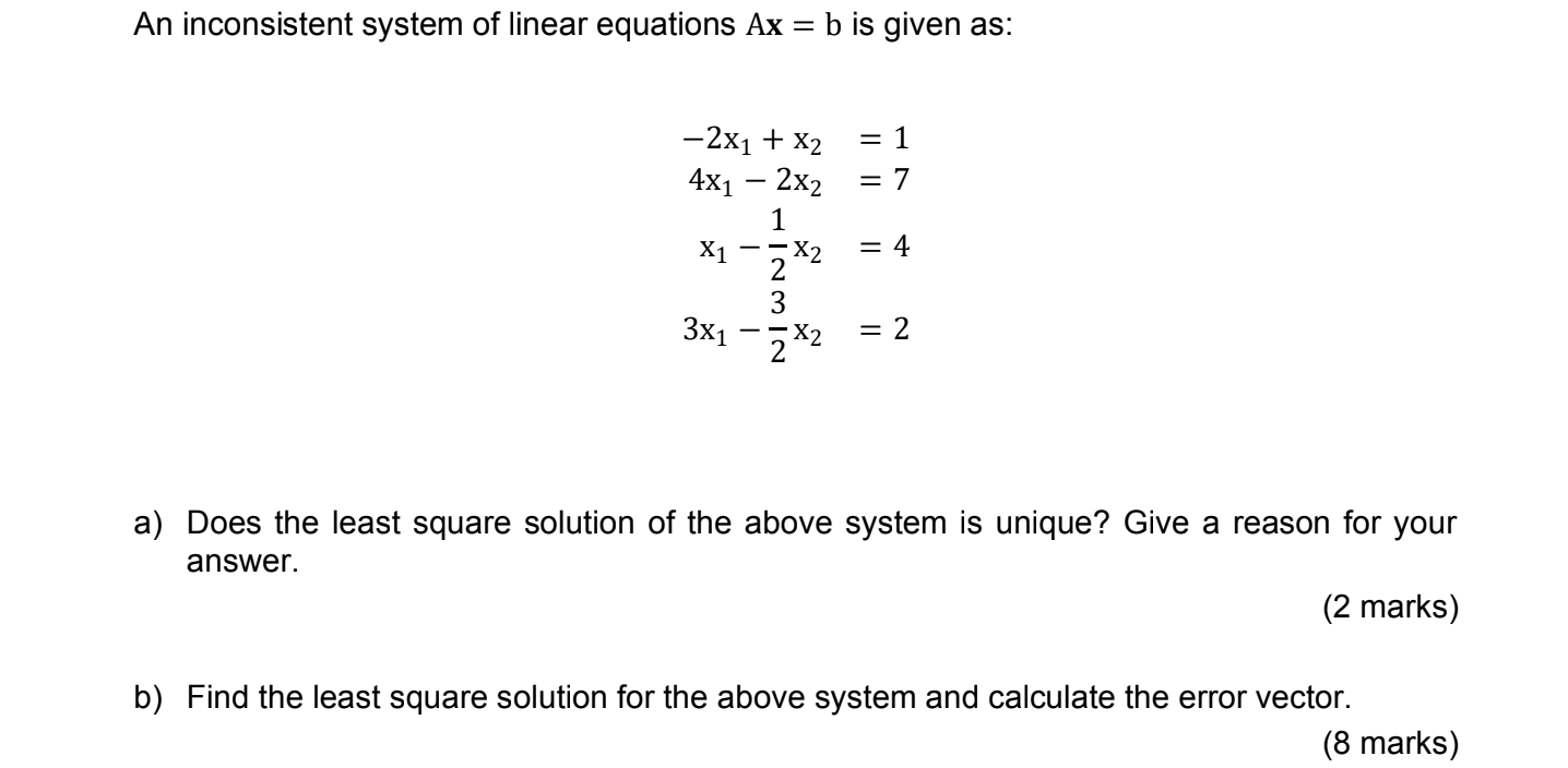 Solved An inconsistent system of linear equations Ax = b is | Chegg.com