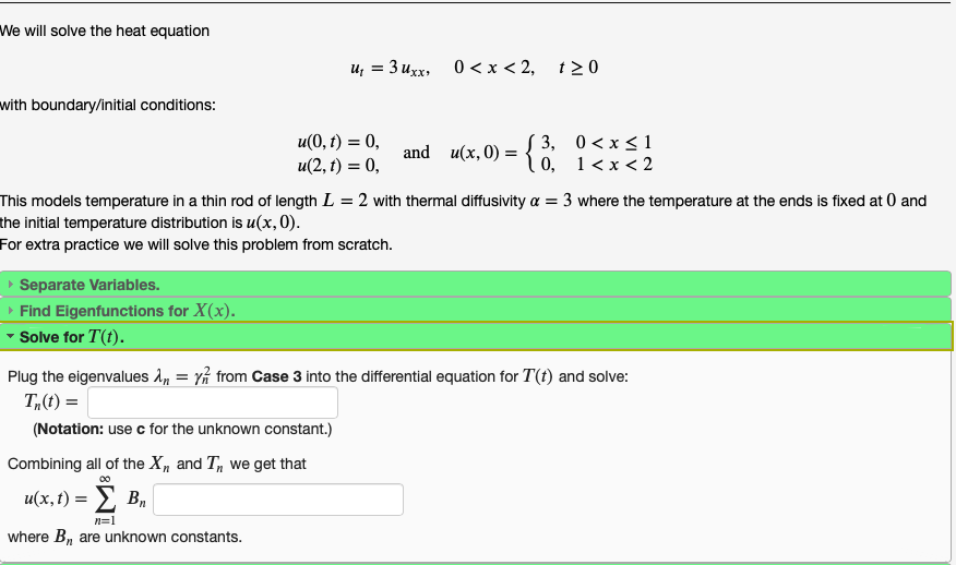 Solved We will solve the heat equation U = = 3 ихх, 0 | Chegg.com