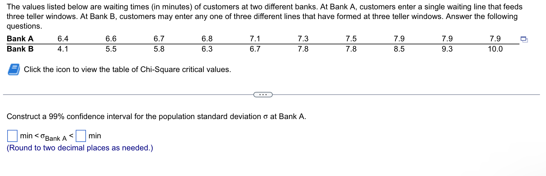 Solved The values listed below are waiting times (in | Chegg.com