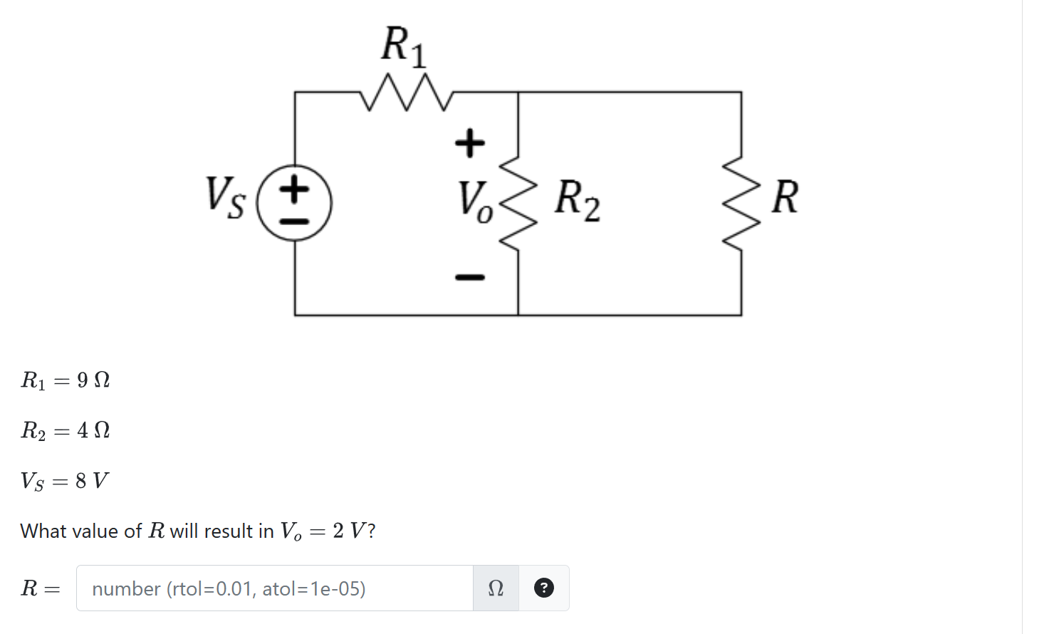Solved {:[R_(1)=9Omega],[R_(2)=4Omega],[V_(S)=8V]:} What | Chegg.com