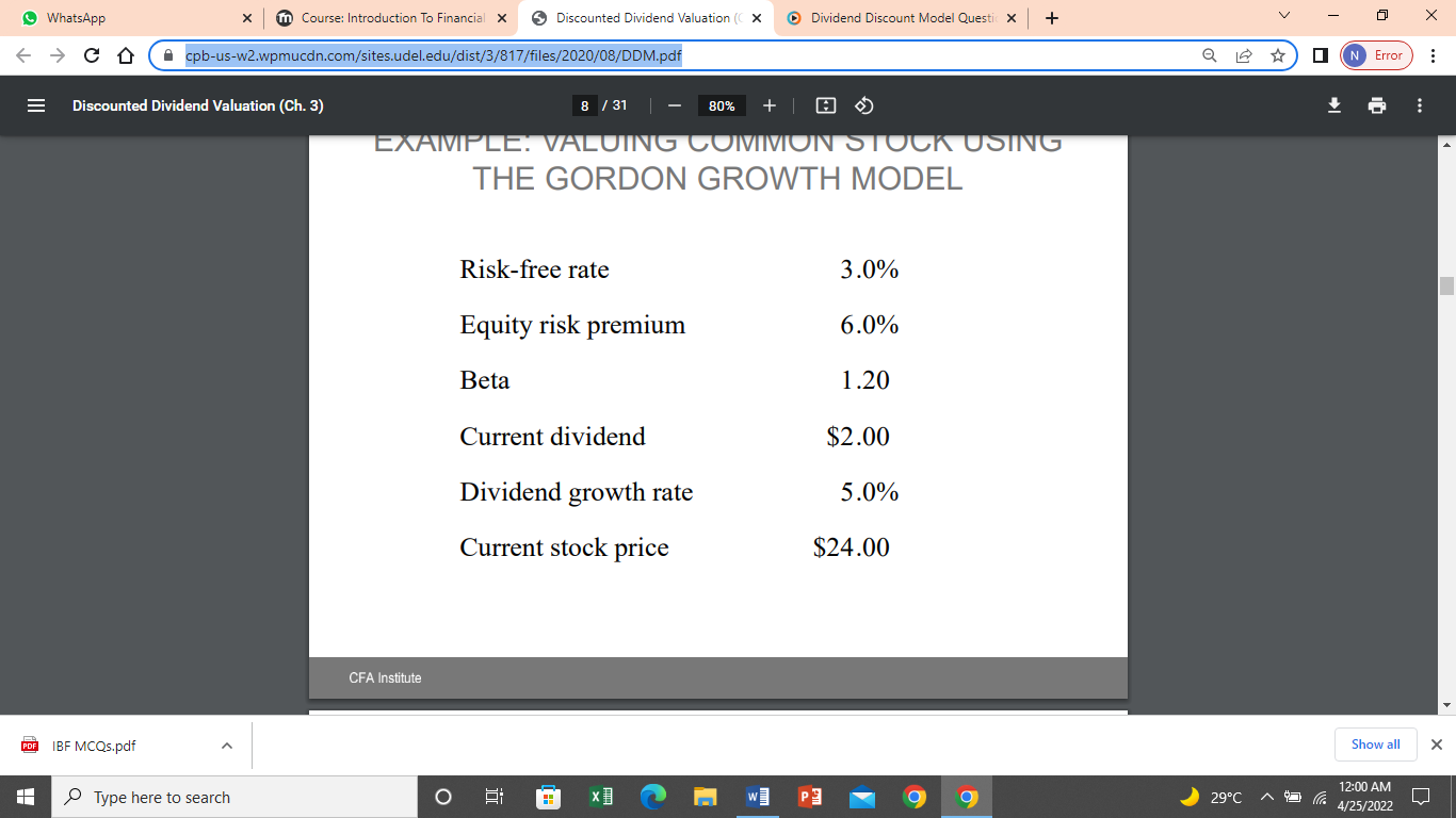 Solved Gordon Growth Model Compute Price of Equity using | Chegg.com