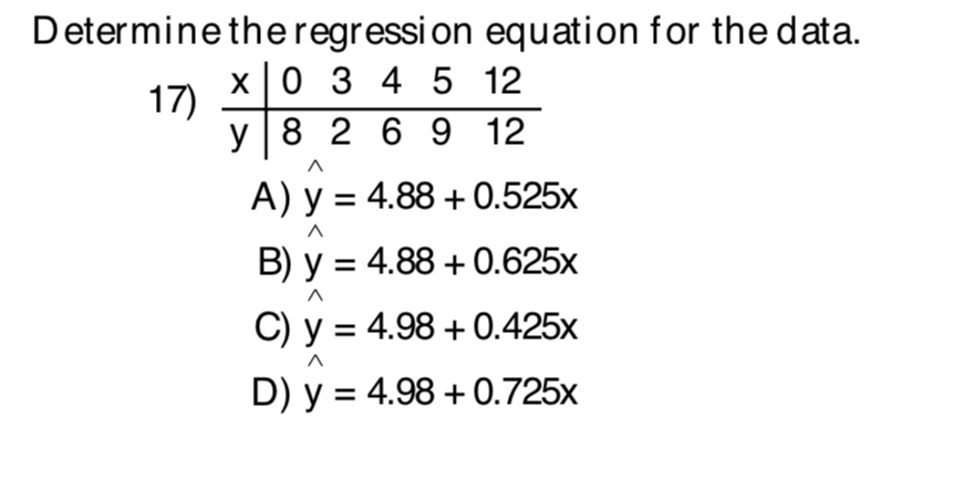 Solved > Determine the regression equation for the data. 17) | Chegg.com