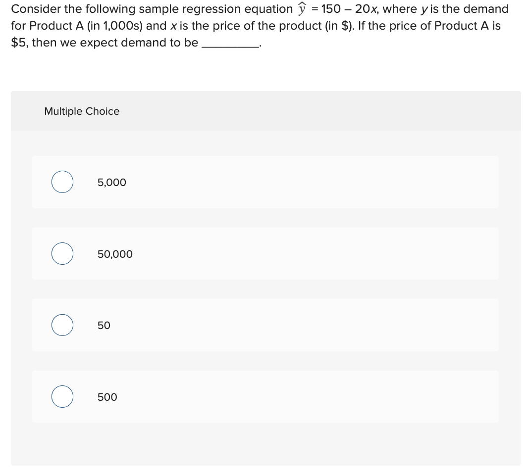 Solved = Consider the following sample regression equation ŷ | Chegg.com
