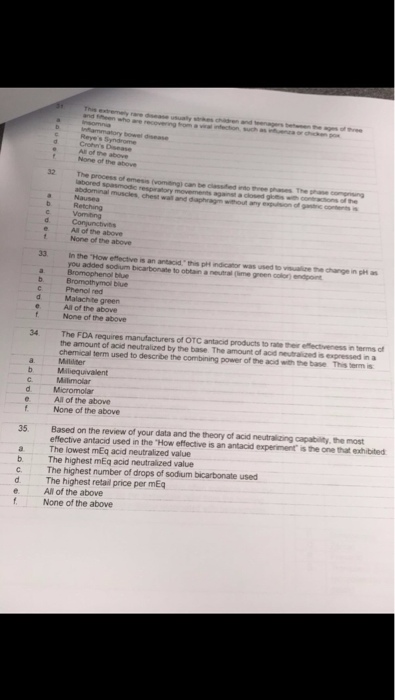 Solved 32 The process of emesis (vomengu be wee The phane | Chegg.com