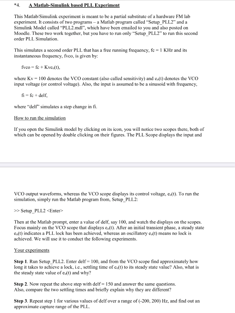 *4. A Matlab-Simulink based PLL Experiment This | Chegg.com