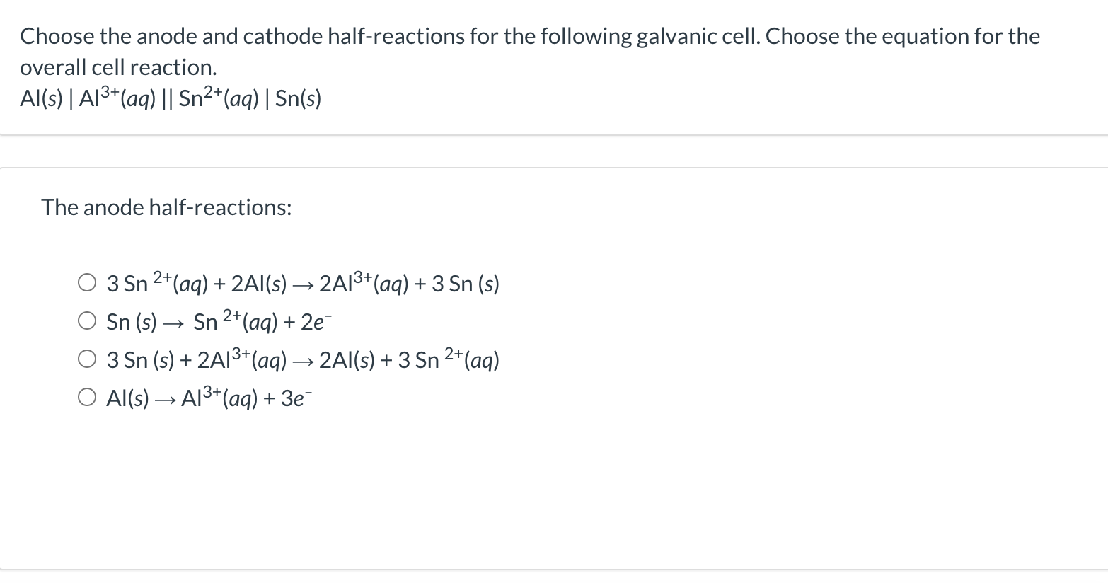 Solved Choose the anode and cathode half-reactions for the | Chegg.com