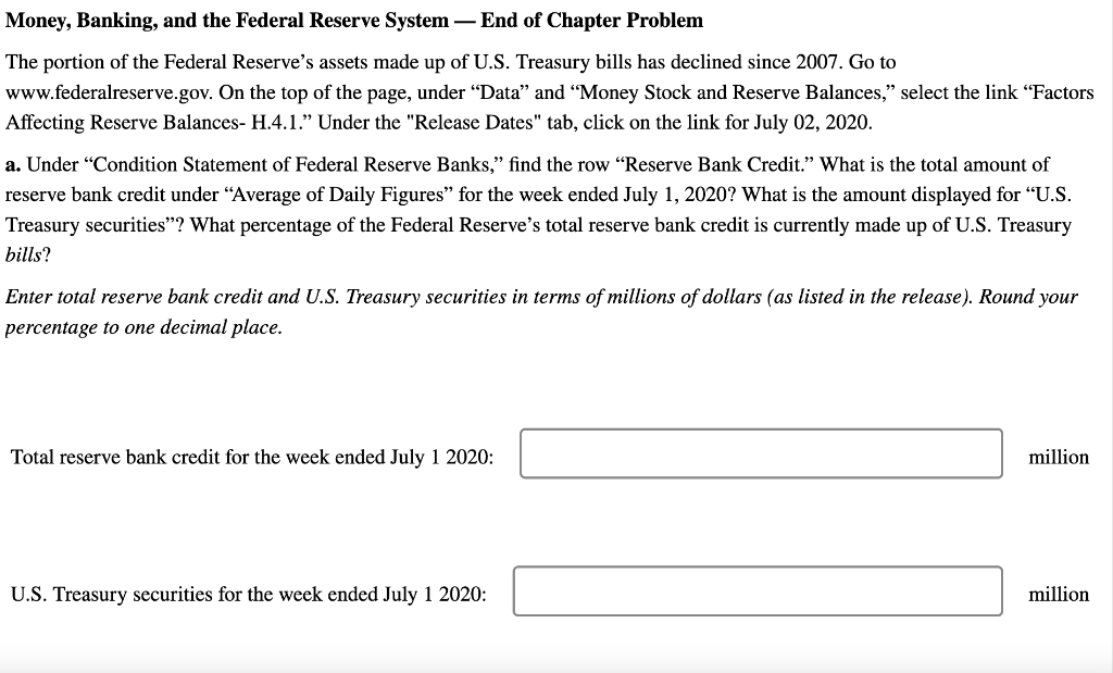 Money, Banking, and the Federal Reserve System - End | Chegg.com