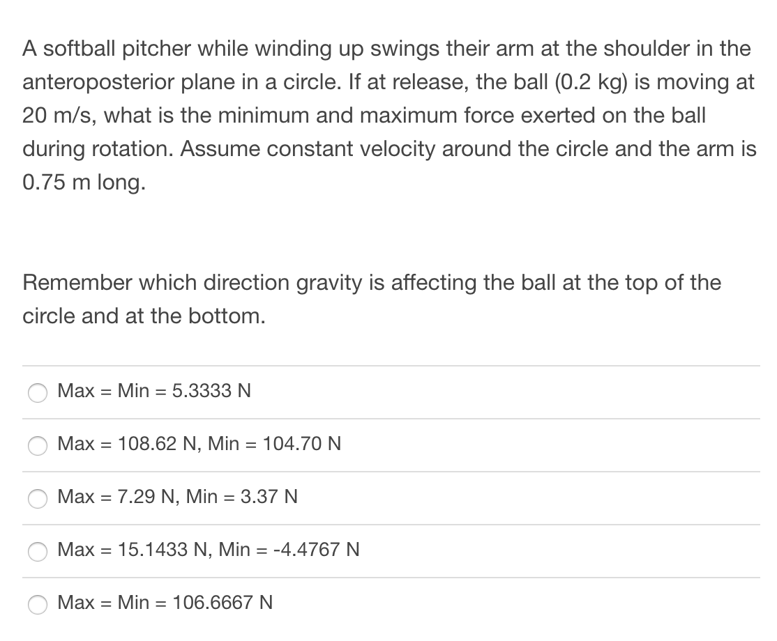 Solved A softball pitcher while winding up swings their arm | Chegg.com