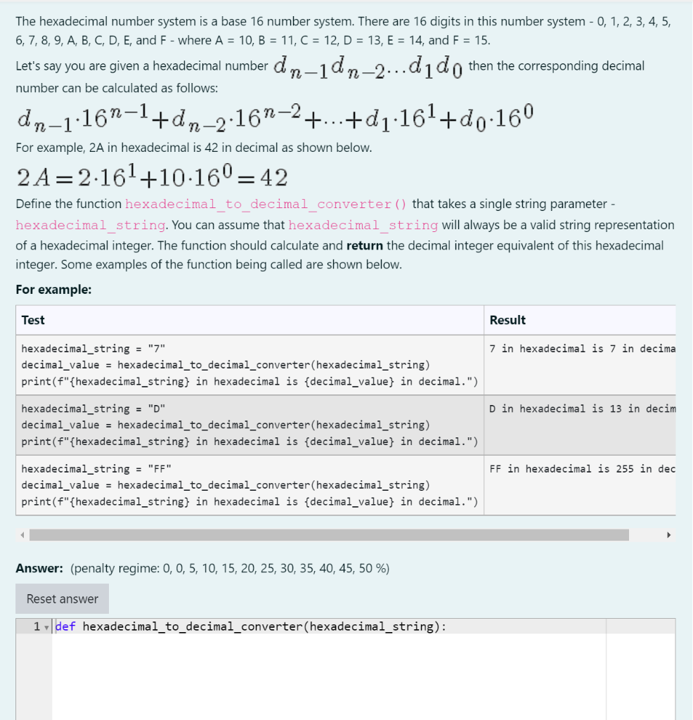  Solved Solve In Python The Hexadecimal Number System Is