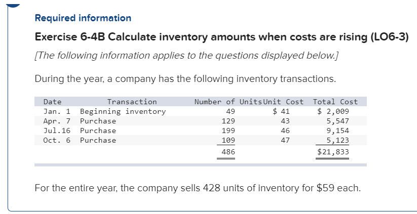 Solved Required information Exercise 6-4B Calculate | Chegg.com
