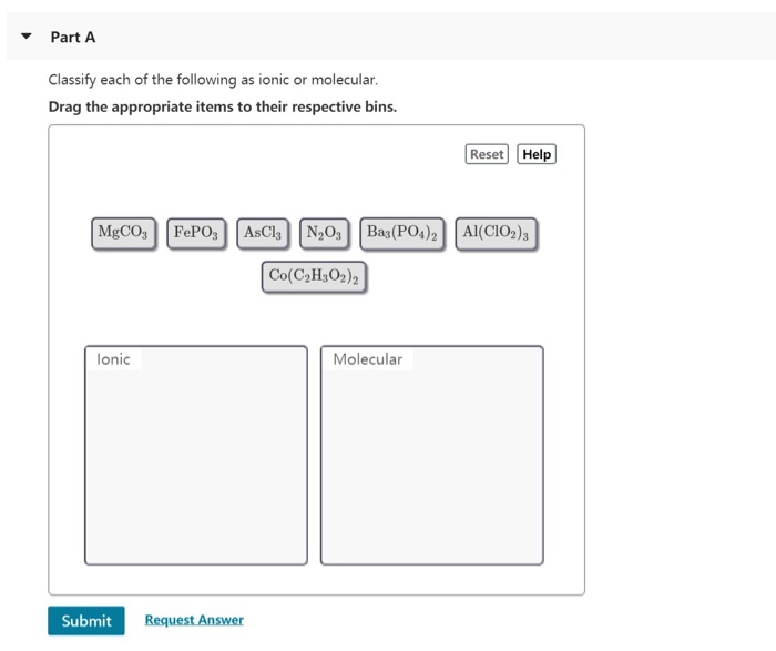 Solved Part A Classify each of the following as ionic or | Chegg.com