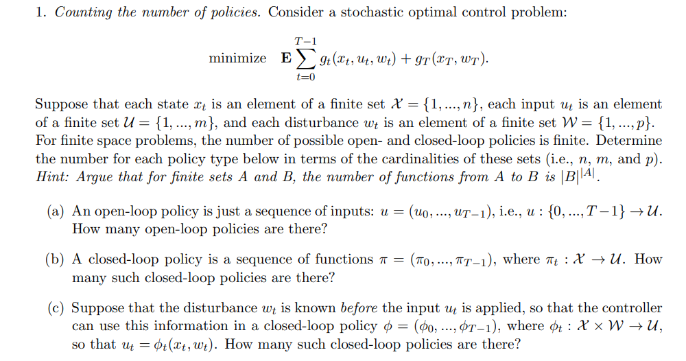 Solved minimizeE∑t=0T−1gt(xt,ut,wt)+gT(xT,wT) Suppose that | Chegg.com