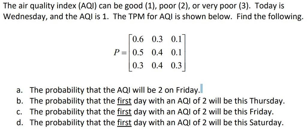 Solved The air quality index (AQl) can be good (1), poor | Chegg.com