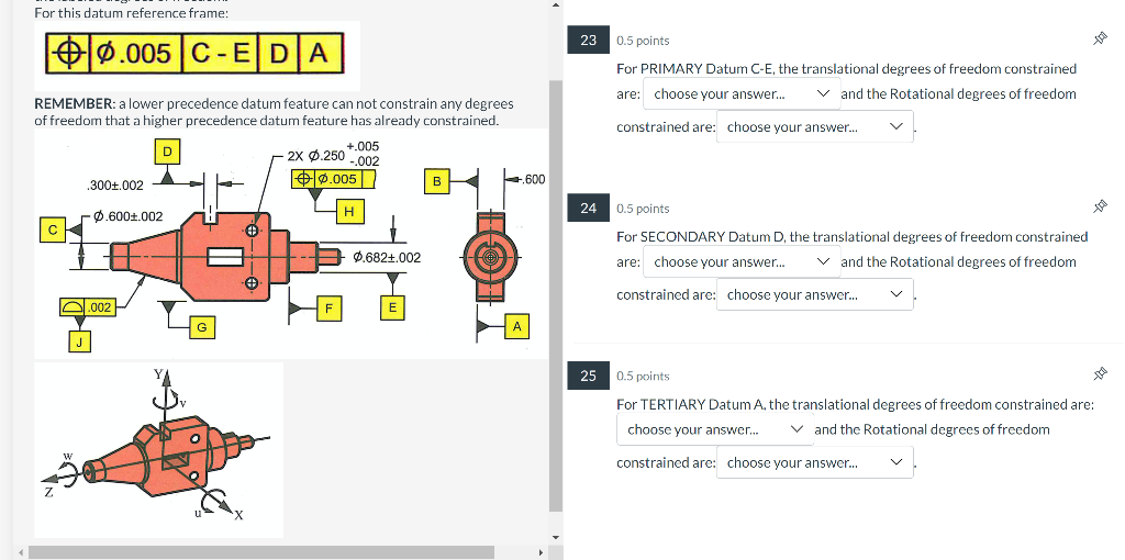 Solved 230.5 points For PRIMARY Datum C-E, the translational | Chegg.com