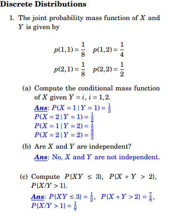Solved Discrete Distributions 1. The joint probability mass | Chegg.com