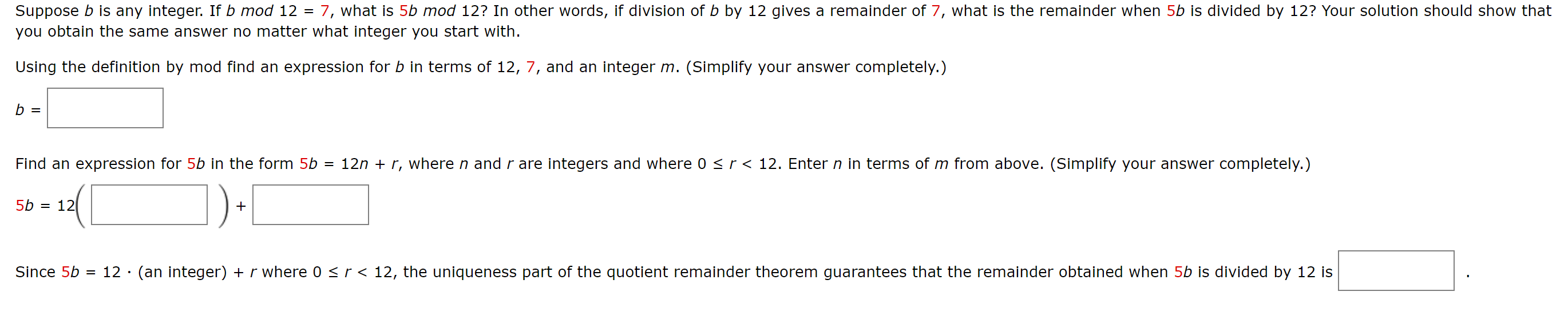 Solved Suppose b is any integer. If b mod 12 = 7, what is 5b | Chegg.com
