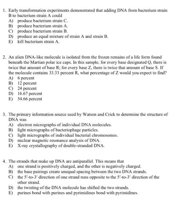 Solved 1. Early transformation experiments demonstrated that | Chegg.com