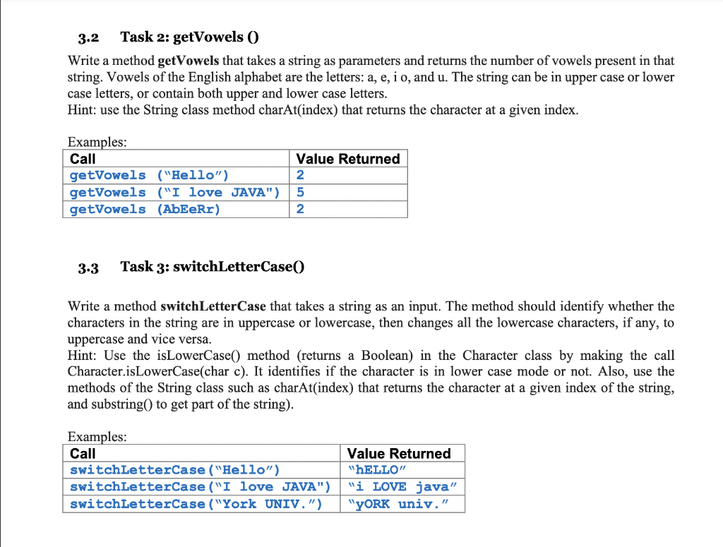 Solved 3.2 Task 2: getVowels 0 Write a method getVowels that | Chegg.com