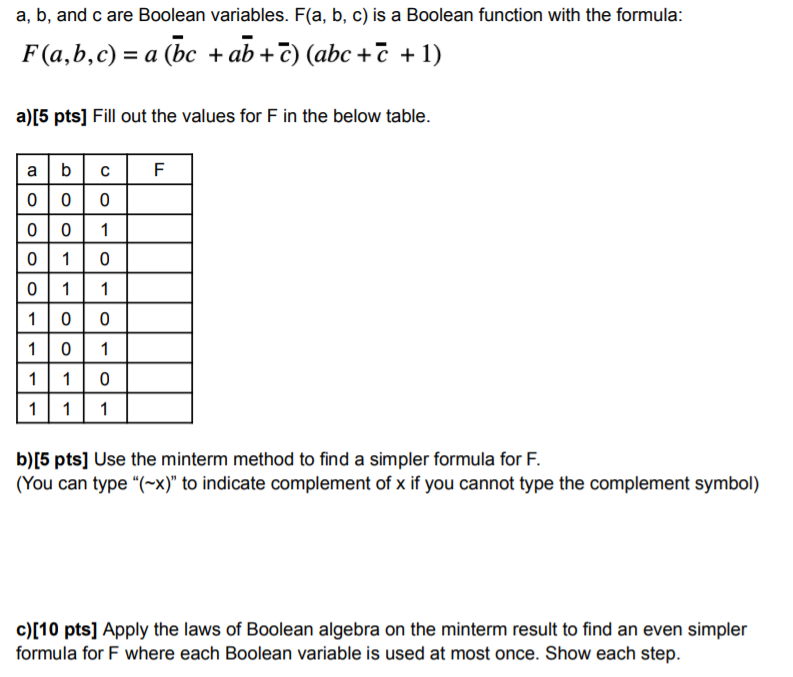 Solved A B And C Are Boolean Variables Fa B C Is A 7941