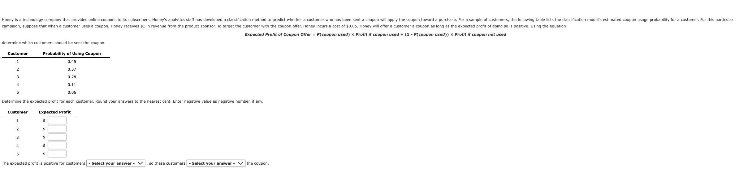 Solved Determine the expected profit for each customer. | Chegg.com