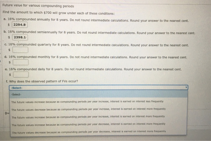 Solved Future value for various compounding periods Find the | Chegg.com