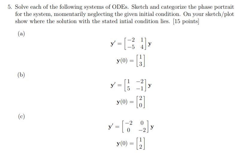Solved 5. Solve each of the following systems of ODEs. | Chegg.com
