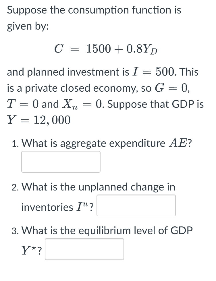 Solved Suppose the consumption function is given by: | Chegg.com