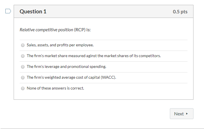 Solved Question 1 0.5 pts Relative competitive position | Chegg.com