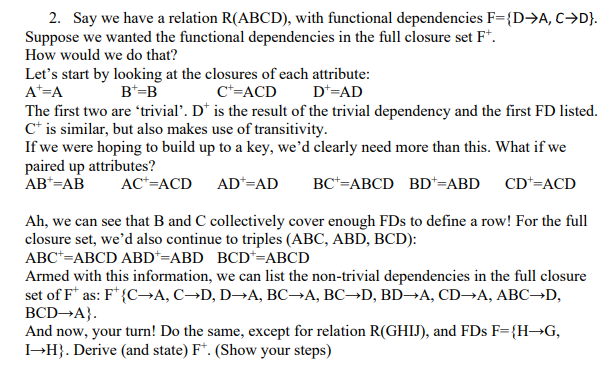 Solved 2. Say we have a relation R(ABCD), with functional | Chegg.com