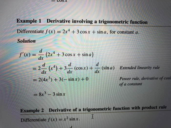 Solved Example 1 Derivative involving a trigonometric | Chegg.com