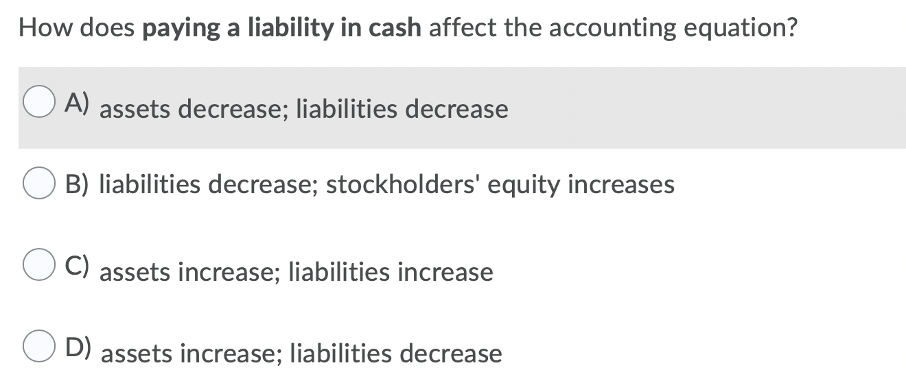 Solved How does paying a liability in cash affect the | Chegg.com