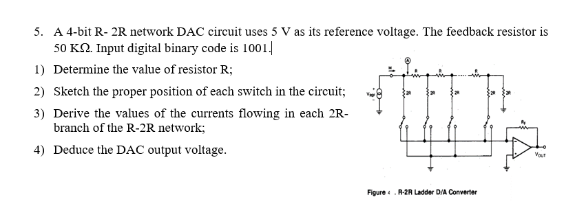Solved 5. A 4-bit R- 2R network DAC circuit uses 5 V as its | Chegg.com