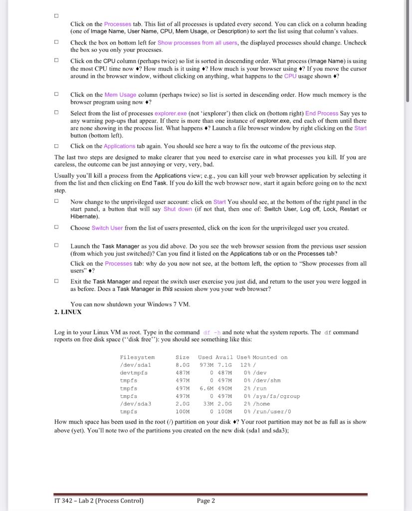 Solved LAB 2: PROCESS CONTROL NOTE: Questions appear in the | Chegg.com