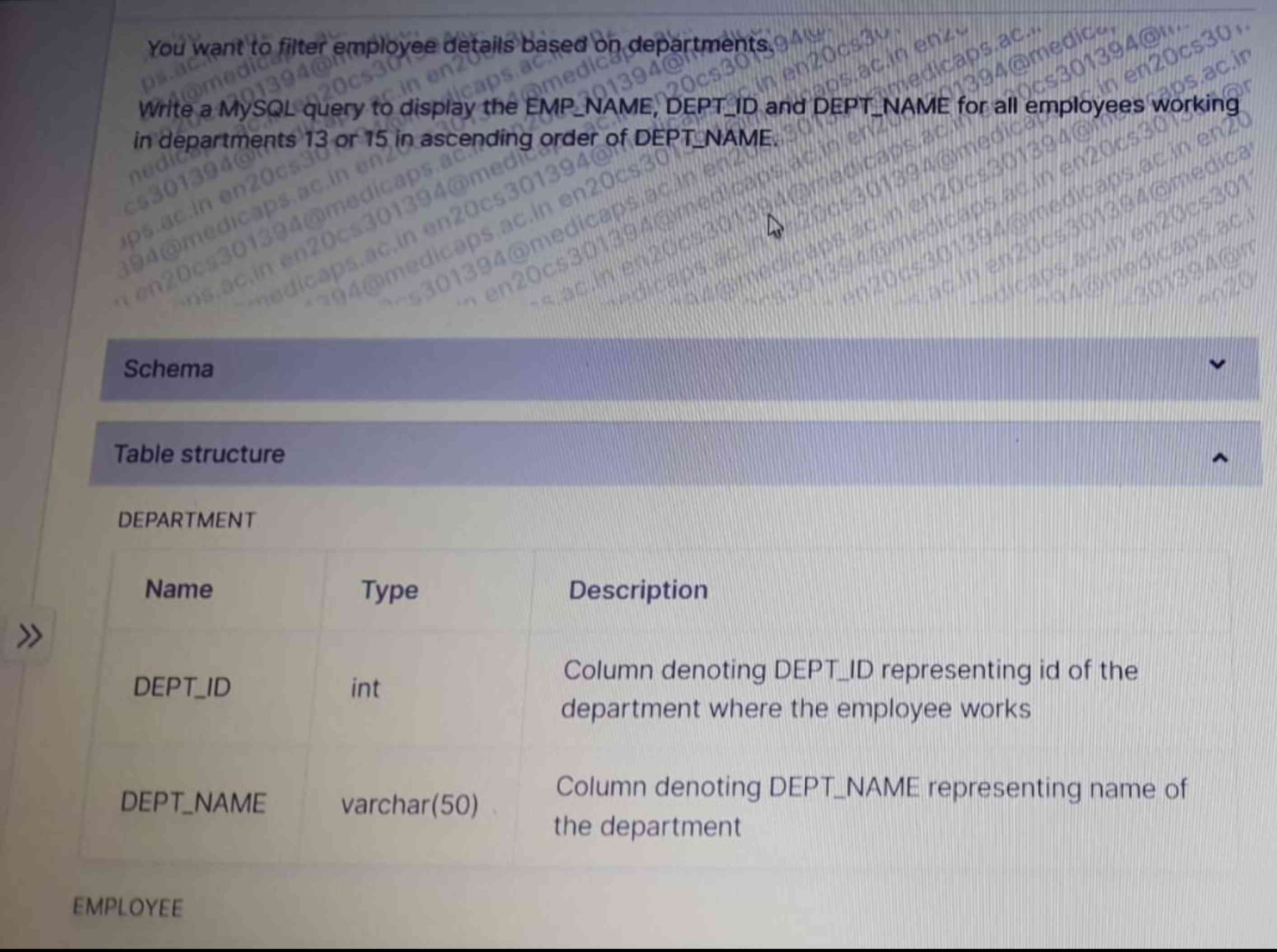 Solved You want to filter employee details based bn | Chegg.com