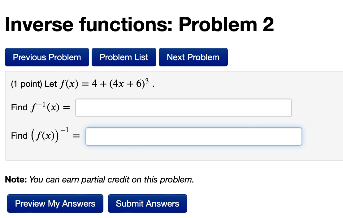 Solved Inverse functions: Problem 2 (1 point) Let | Chegg.com