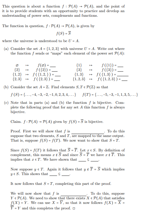 Solved This question is about a function f : P(A) → P(A), | Chegg.com