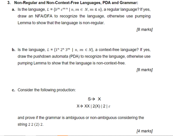 3. Non-Regular and Non-Context-Free Languages, PDA | Chegg.com