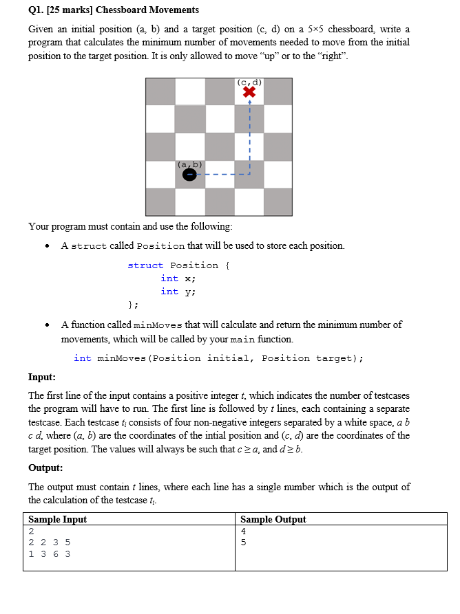Solved Q1. [25 marks] Chessboard Movements Given an initial | Chegg.com