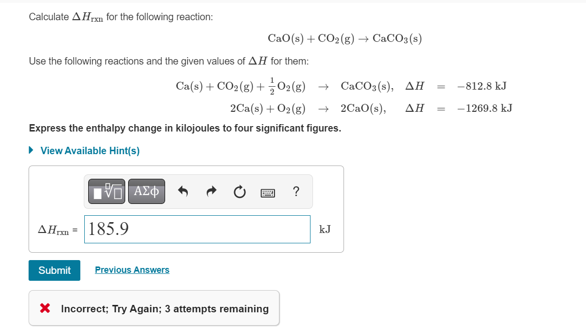 Solved Calculate ΔHrxn for the following reaction: | Chegg.com