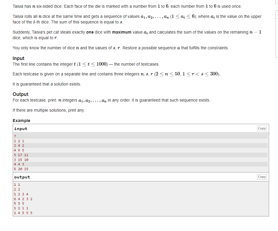 Solved Taisia has n six-sided dice. Each face of the die is | Chegg.com