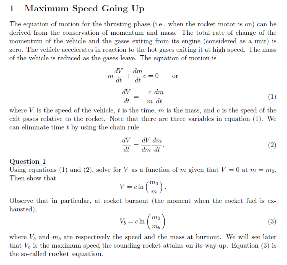 Solved Assignment: Sounding Rocket Trajectory - taken from | Chegg.com