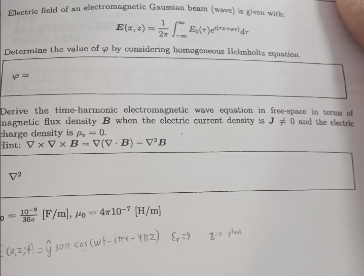 Solved Electric field of an electromagnetic Gaussian beam | Chegg.com