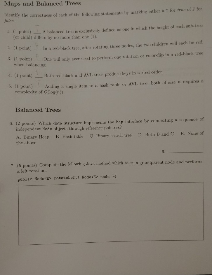 Solved Maps and Balanced Trees aentily the corretness of | Chegg.com