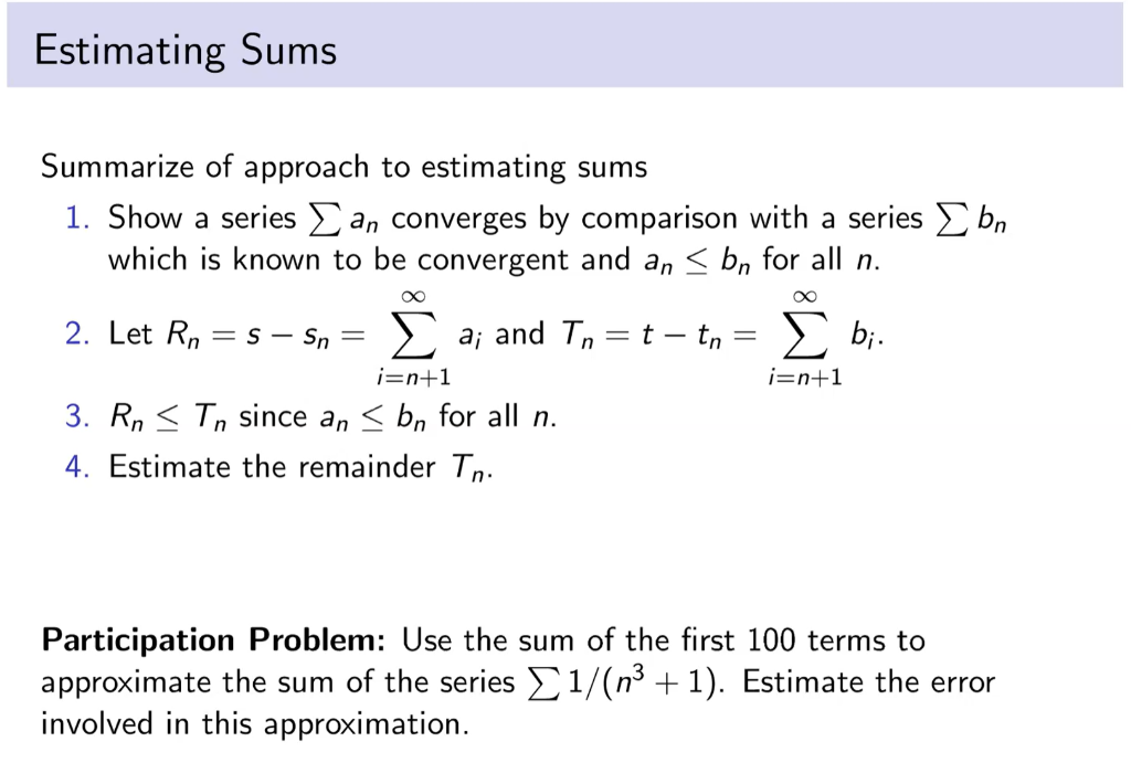 Solved Summarize of approach to estimating sums 1. Show a | Chegg.com