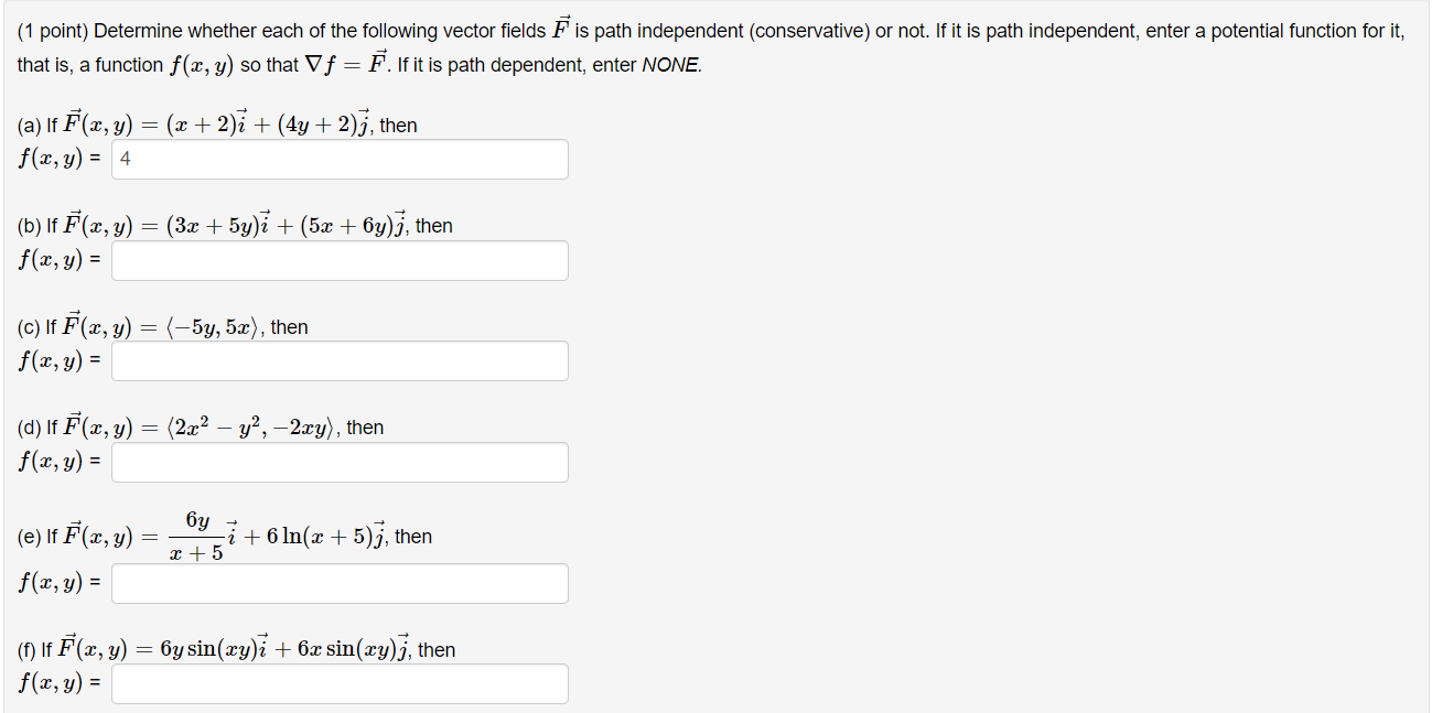 Solved Determine whether each of the following vector fields | Chegg.com