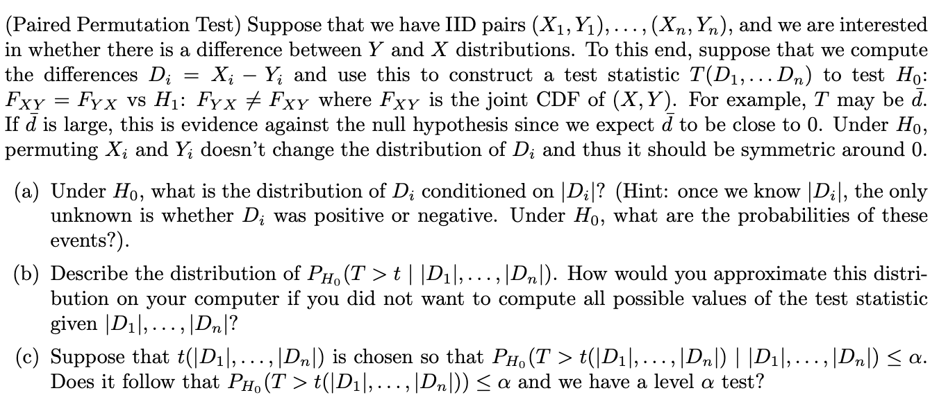 (Paired Permutation Test) Suppose that we have IID | Chegg.com