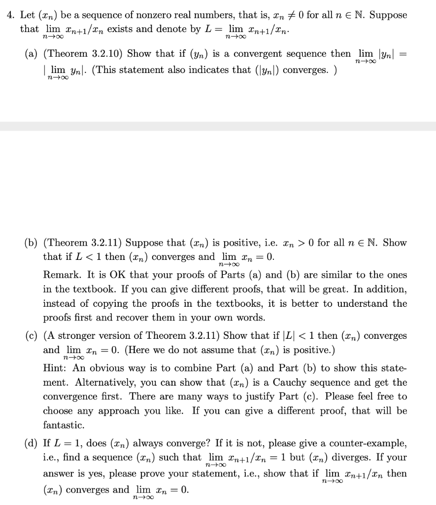 Solved 4. Let (2n) be a sequence of nonzero real numbers, | Chegg.com