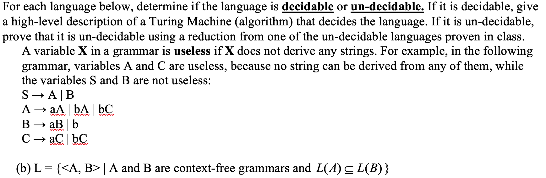 For each language below, determine if the language is | Chegg.com