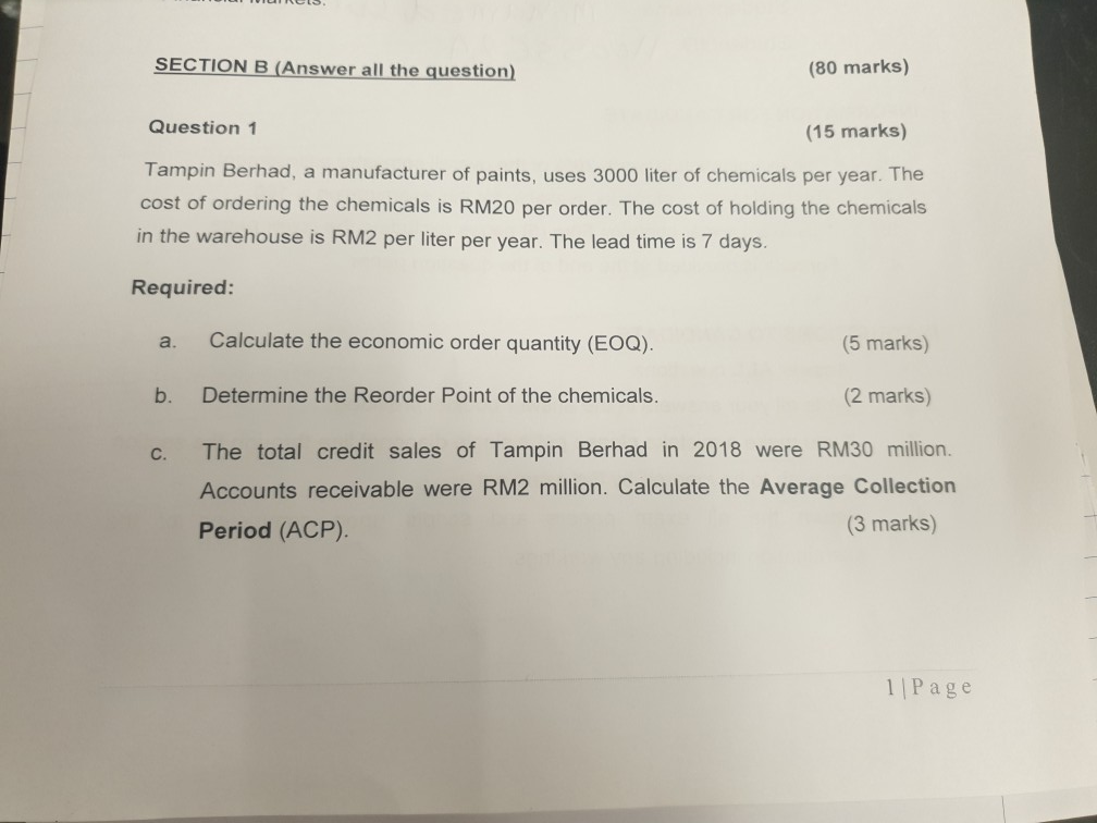 Solved SECTION B (Answer all the question) (80 marks) | Chegg.com