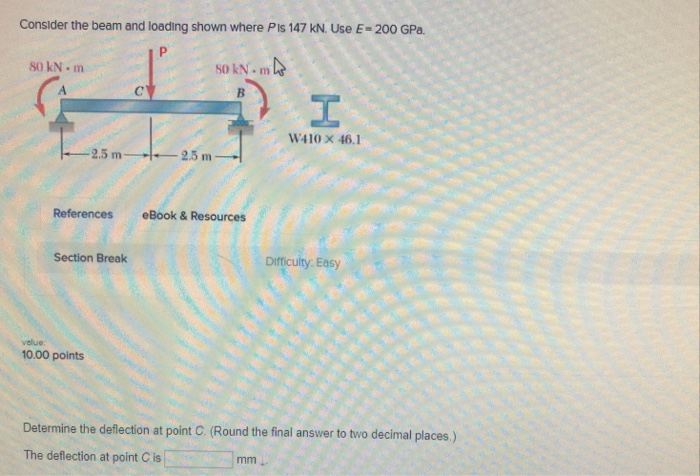 Solved Consider the beam and loading shown where Pis 147 KN. | Chegg.com